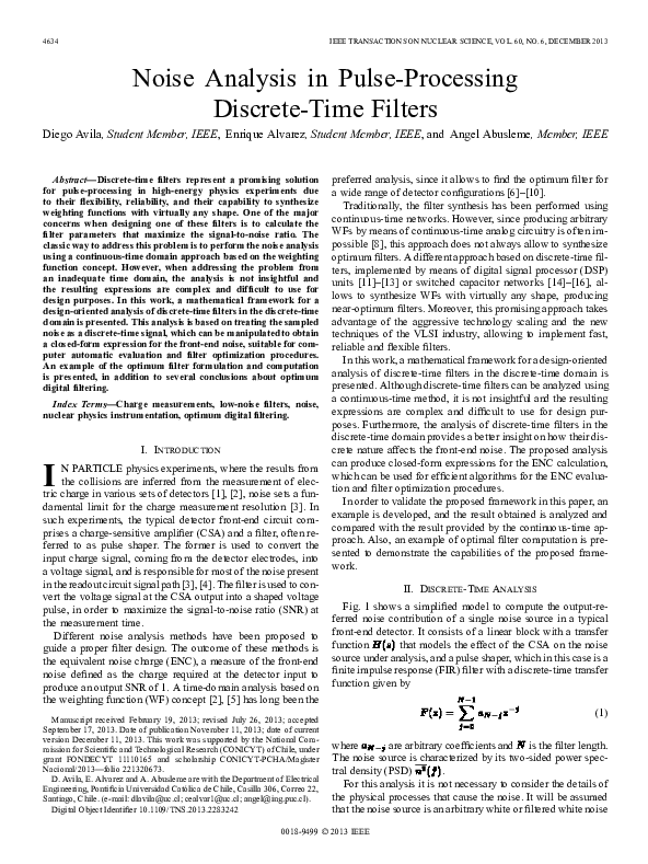 (PDF) Noise Analysis in Pulse-Processing Discrete-Time Filters