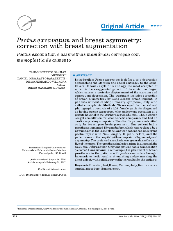 (PDF) Pectus excavatum and breast asymmetry: correction with breast ...