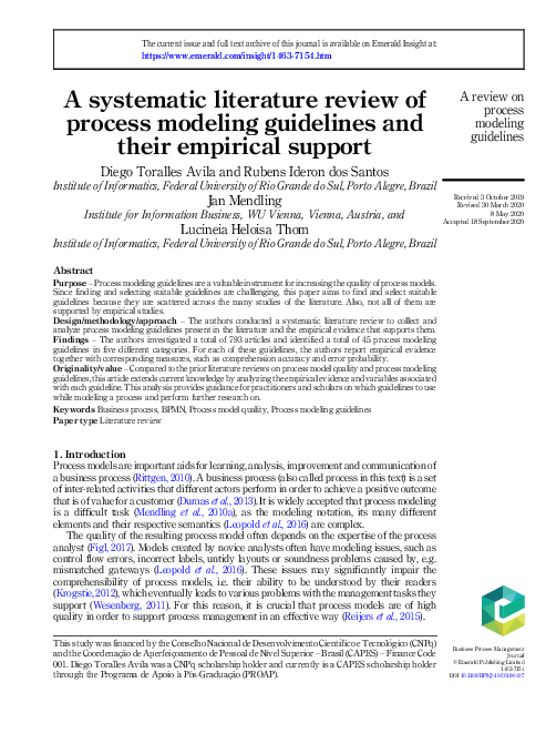 (PDF) A systematic literature review of process modeling guidelines and their empirical support