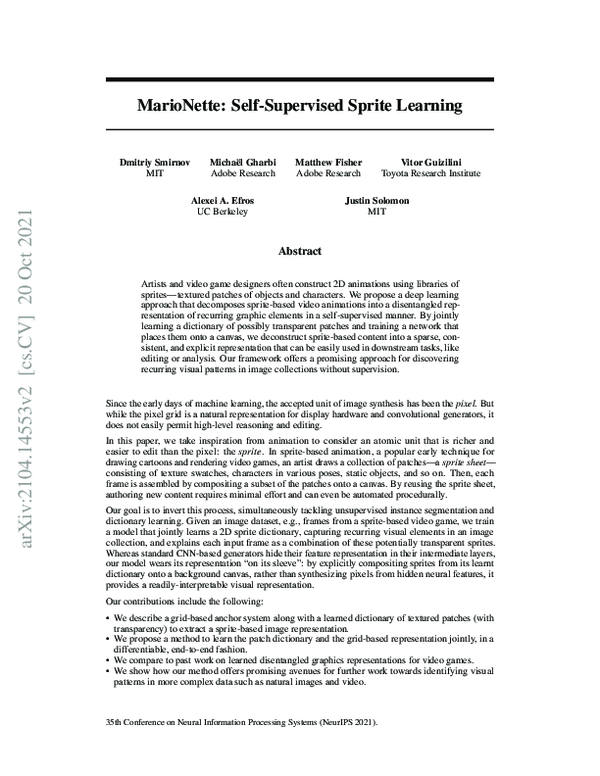(PDF) MarioNette: Self-Supervised Sprite Learning