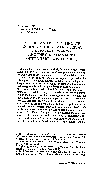 (PDF) « Politics and Religion in late Antiquity: The Roman Imperial ...