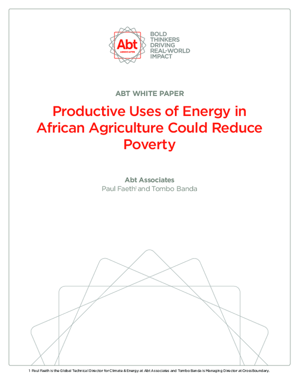 (PDF) Productive Uses of Energy in African Agriculture Could Reduce Poverty