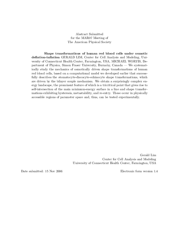 (PDF) Shape transformations of human red blood cells under osmotic ...
