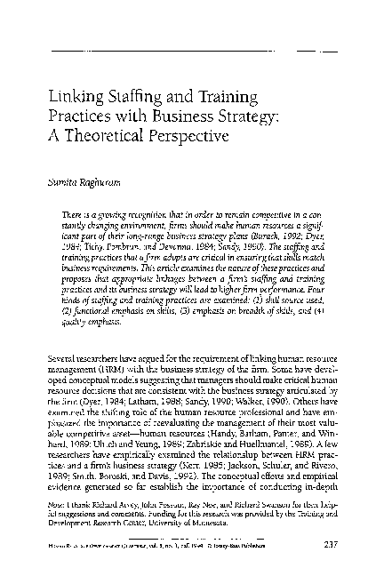 (PDF) Linking staffing and training practices with business strategy: A ...