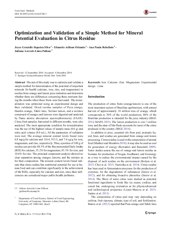 (PDF) Optimization and Validation of a Simple Method for Mineral Potential Evaluation in Citrus ...
