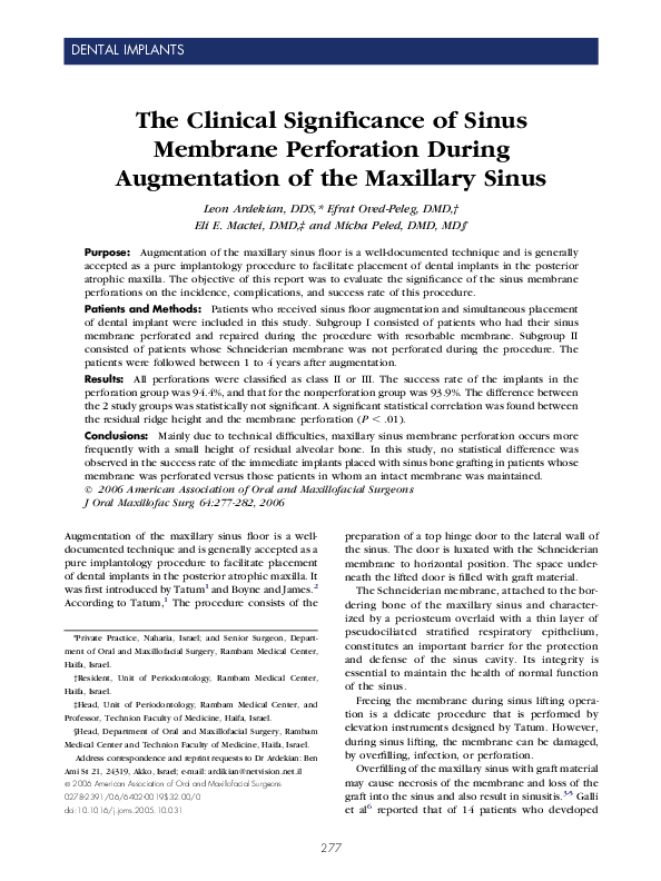 (PDF) The Clinical Significance of Sinus Membrane Perforation During Augmentation of the ...