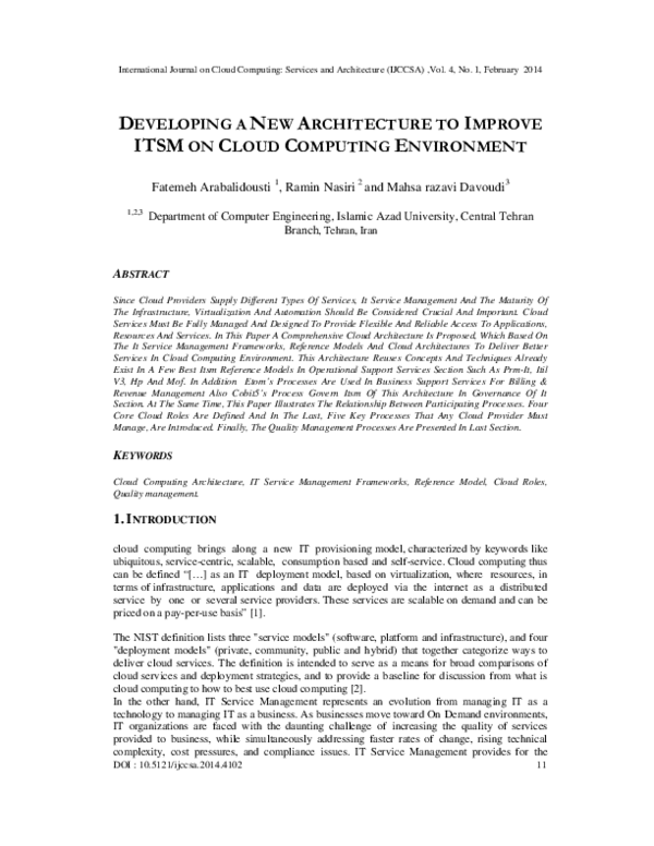 (PDF) Developing a New Architecture to Improve ITSM on Cloud Computing Environment