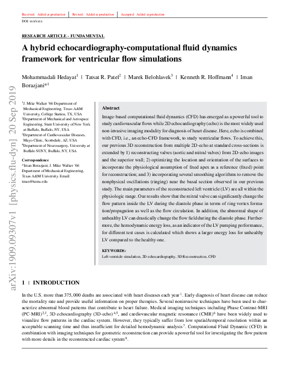 Pdf A Hybrid Echocardiography‐cfd Framework For Ventricular Flow