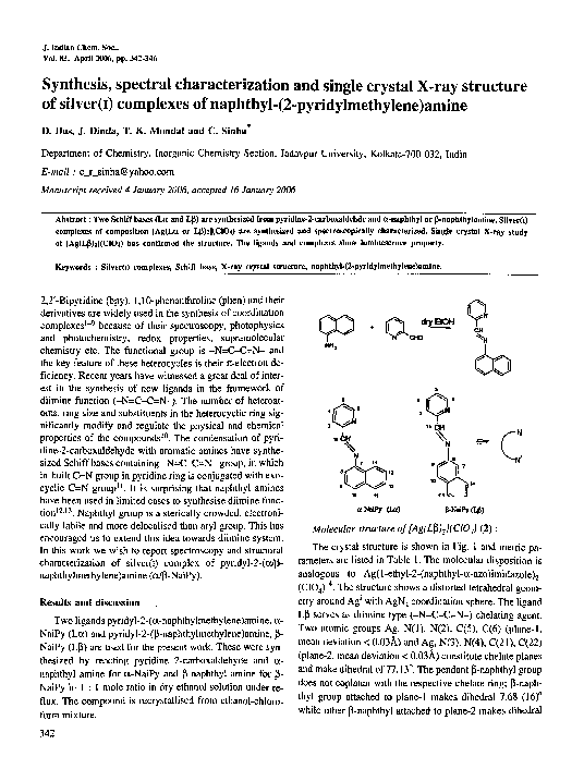 (PDF) Synthesis, spectral characterization and single crystal X-ray structure of silver(I ...