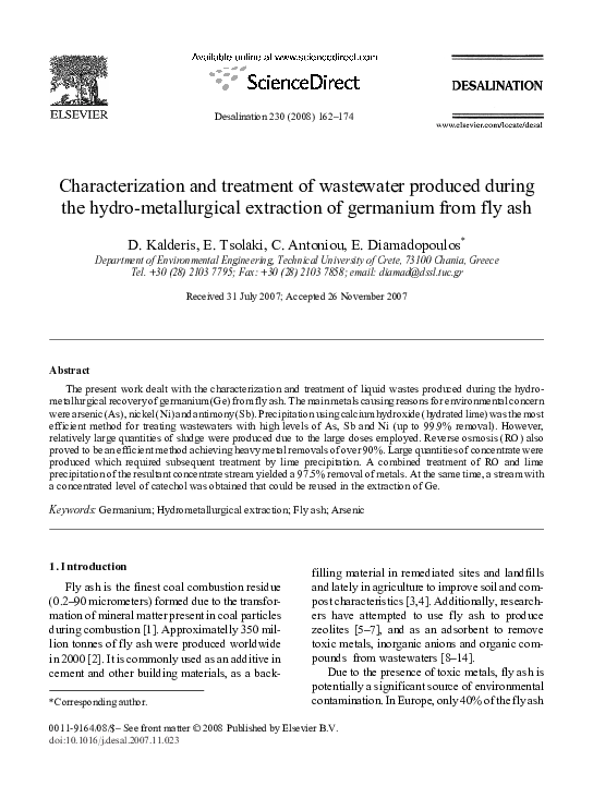(PDF) Characterization and treatment of wastewater produced during the ...