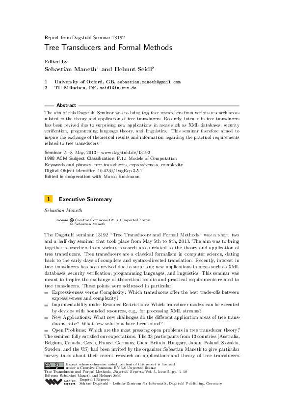 (PDF) 18 13192 – Tree Transducers and Formal Methods Participants | Helmut Seidl - Academia.edu