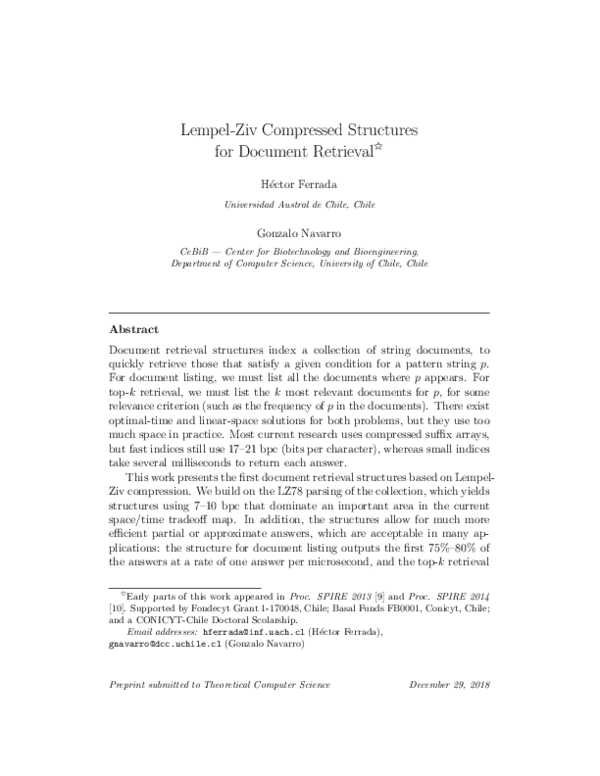 (PDF) Lempel–Ziv compressed structures for document retrieval