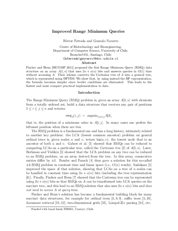 Pdf Improved Range Minimum Queries