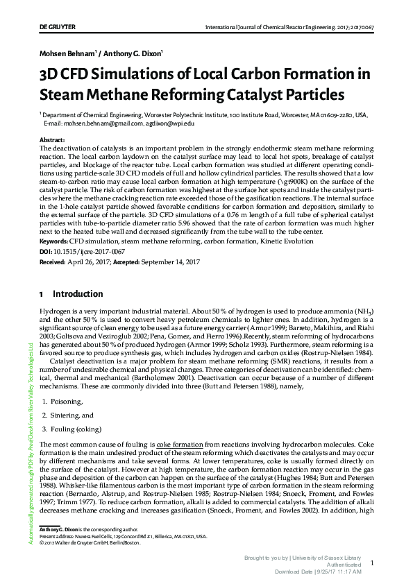 (PDF) 3D CFD Simulations of Local Carbon Formation in Steam Methane ...