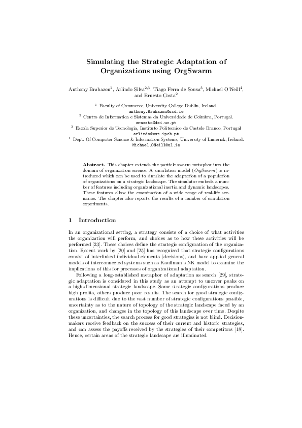 (PDF) Simulating the Strategic Adaptation of Organizations Using OrgSwarm