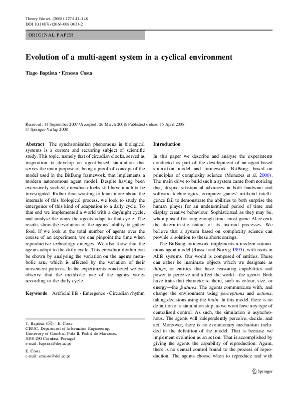 (PDF) Evolution of a multi-agent system in a cyclical environment