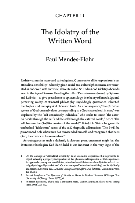 (PDF) Paul Mendes-Flohr, “The Idolatry of the Written Word,” in Alon ...