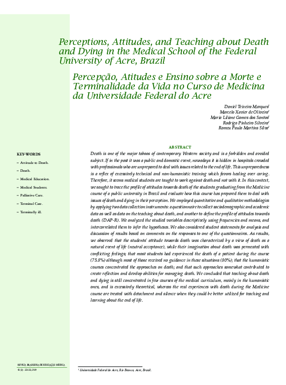 (PDF) Perceptions, Attitudes, and Teaching about Death and Dying in the ...