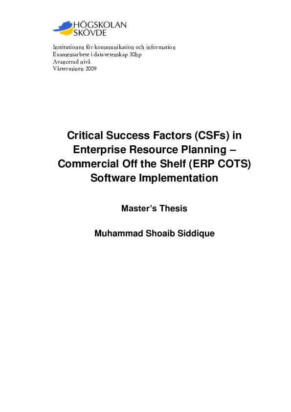 (PDF) Critical Success Factors (CSFs) in Enterprise Resource Planning ...