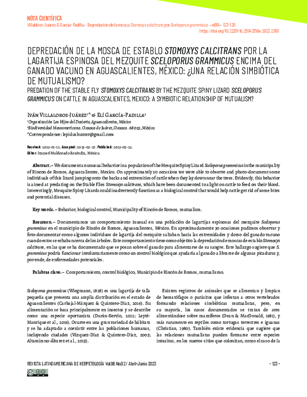 (PDF) DEPREDACIÓN DE LA MOSCA DE ESTABLO Stomoxys calcitrans POR LA ...