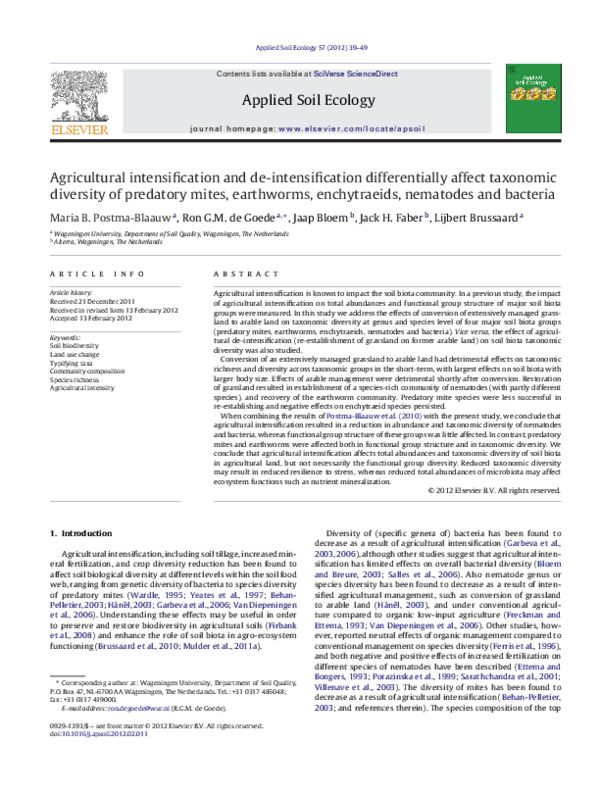 (PDF) Agricultural intensification and de-intensification ...