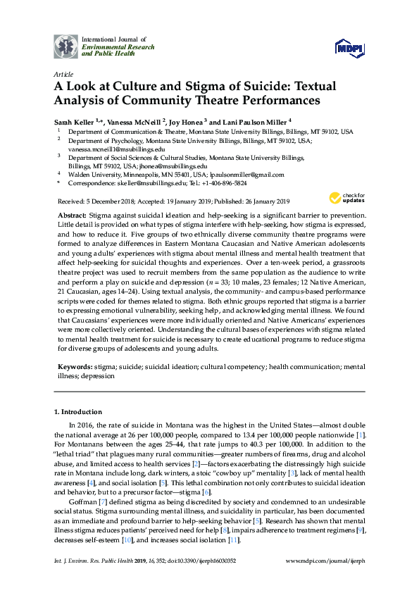 (PDF) A Look at Culture and Stigma of Suicide: Textual Analysis of ...