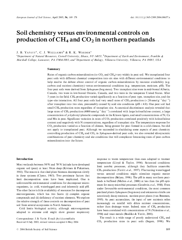 (PDF) Soil chemistry versus environmental controls on production of CH4 ...