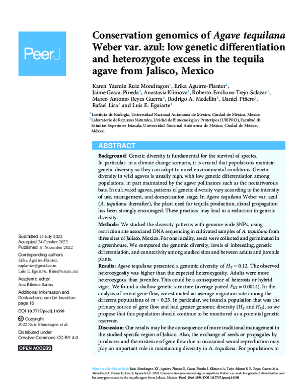 (PDF) Conservation genomics of Agave tequilana Weber var. azul: low ...
