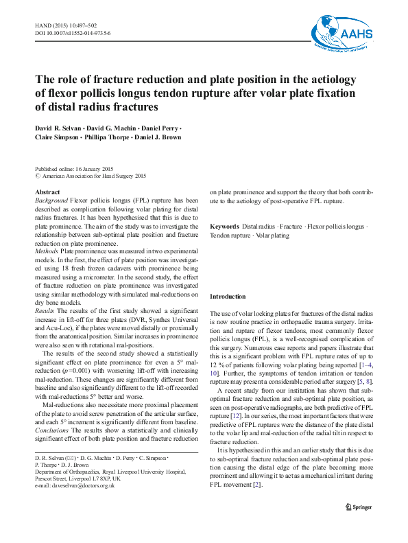 (PDF) The Role of Fracture Reduction and Plate Position in the ...