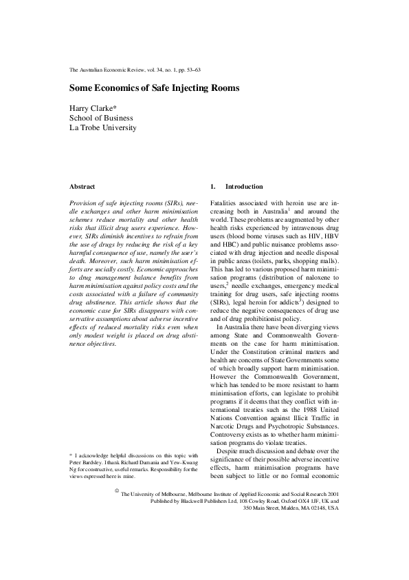 (PDF) Some Economics of Safe Injecting Rooms