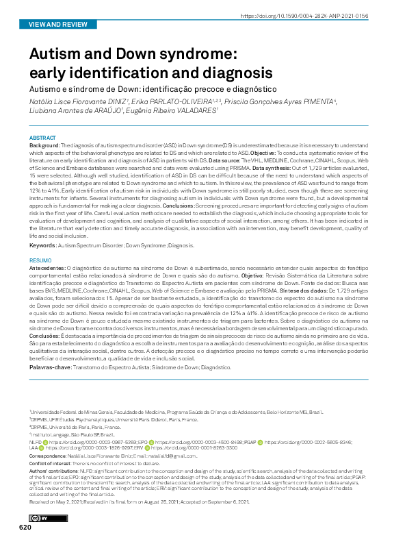 (PDF) Autism and Down syndrome: early identification and diagnosis