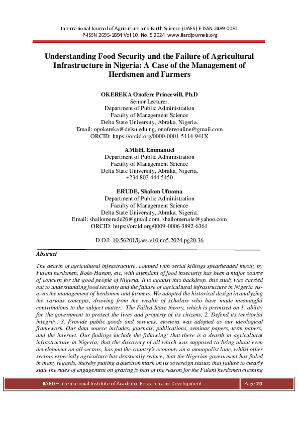 (PDF) Understanding Food Security and the Failure of Agricultural ...