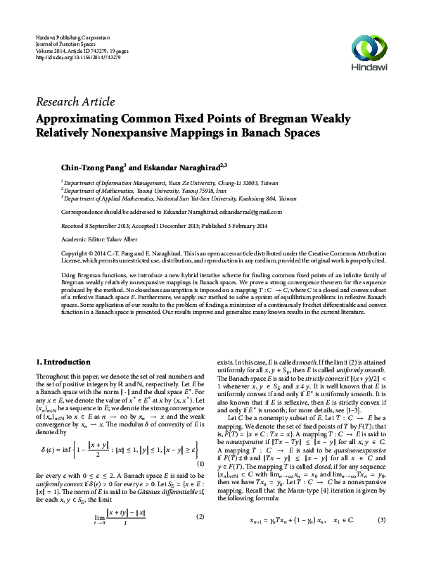 Pdf Approximating Common Fixed Points Of Bregman Weakly Relatively Nonexpansive Mappings In