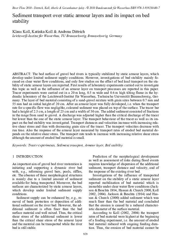 (PDF) Sediment transport over static armour layers and its impact on ...