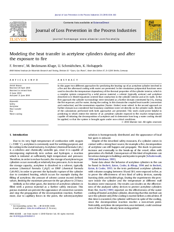(PDF) Modeling the heat transfer in acetylene cylinders during and ...