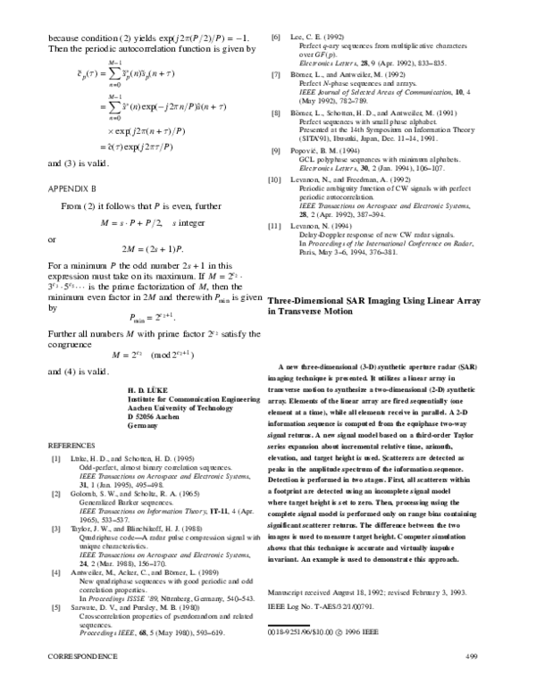 (PDF) Three-dimensional SAR imaging using linear array in transverse motion