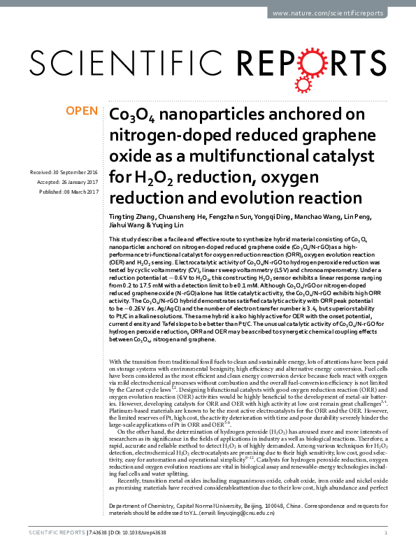(PDF) Co3O4 nanoparticles anchored on nitrogen-doped reduced graphene ...