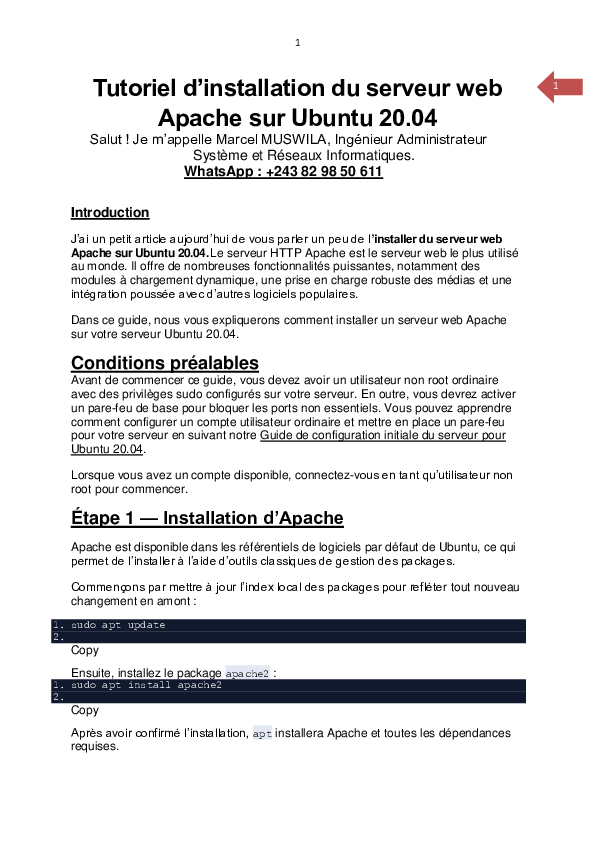 (PDF) Tutoriel d'installation du serveur web Apache sur Ubuntu 20.04