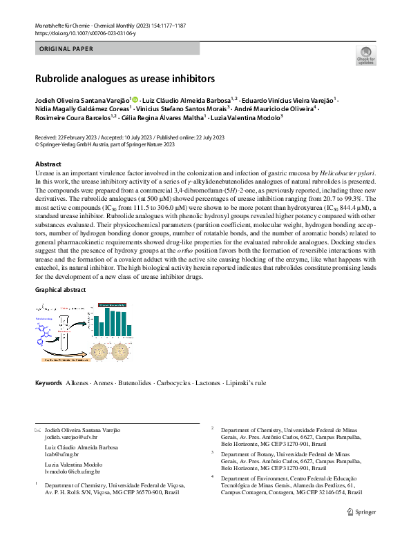 (PDF) Rubrolide analogues as urease inhibitors | Andre M . Oliveira ...