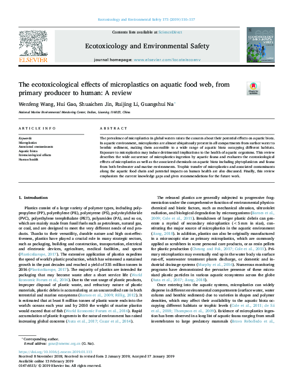 (PDF) The ecotoxicological effects of microplastics on aquatic food web, from primary producer ...