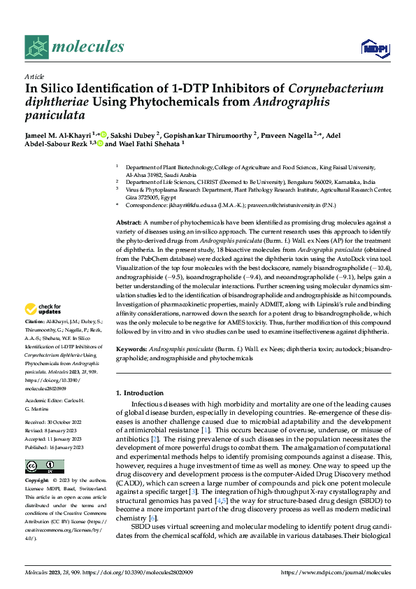 (PDF) In Silico Identification of 1-DTP Inhibitors of Corynebacterium diphtheriae Using ...