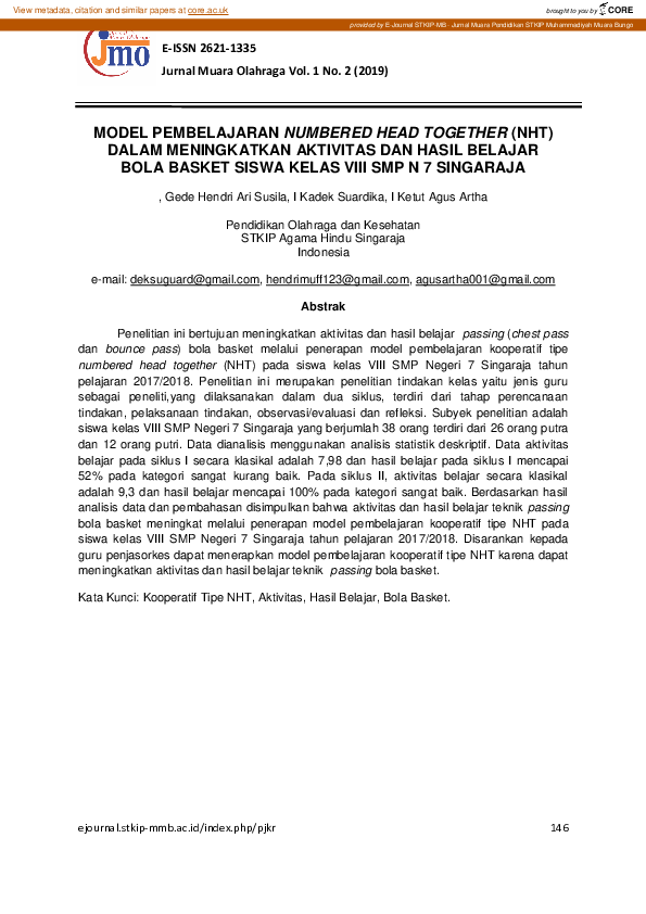 (PDF) Model Pembelajaran Numbered Head Together (NHT) Dalam Meningkatkan Aktivitas Dan Hasil ...