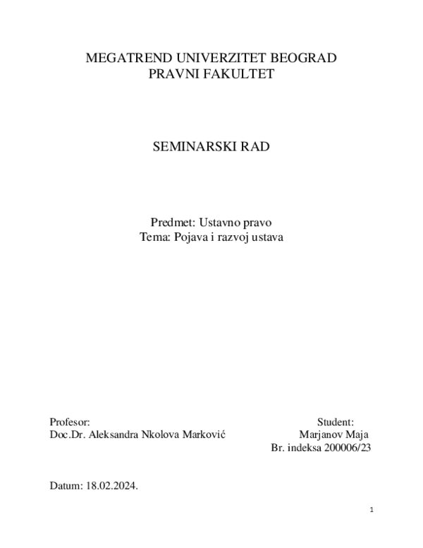 (PDF) Seminarski rad- Ustavno pravo | maja marjanov - Academia.edu