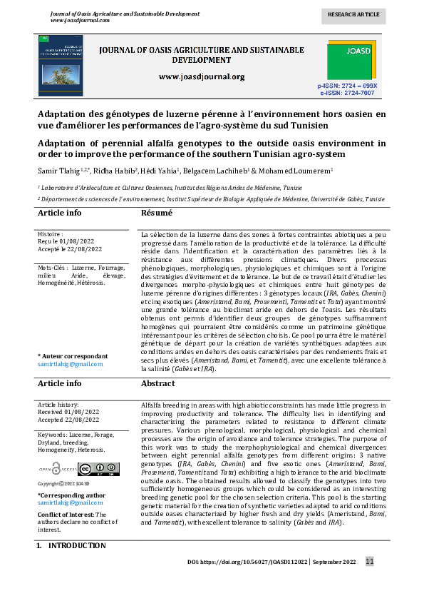 (PDF) Adaptation des génotypes de luzerne pérenne à l’environnement ...
