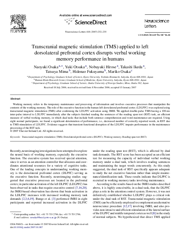 (PDF) Transcranial magnetic stimulation (TMS) applied to left ...