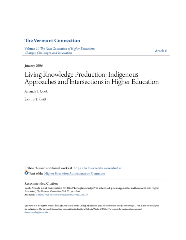 (PDF) Living Knowledge Production: Indigenous Approaches and ...