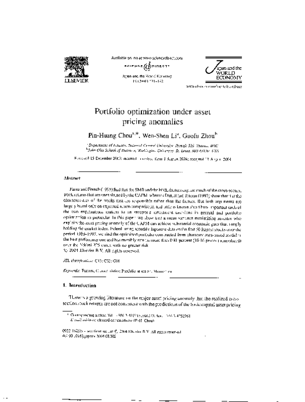 (PDF) Portfolio optimization under asset pricing anomalies