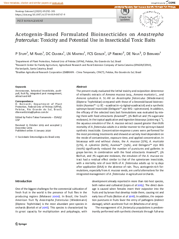 (PDF) Acetogenin-Based Formulated Bioinsecticides on Anastrepha fraterculus: Toxicity and ...