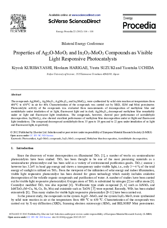 (PDF) Properties of Ag2O-MoO3 and In2O3-MoO3 Compounds as Visible Light ...