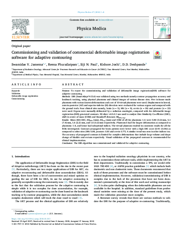 Pdf Commissioning And Validation Of Commercial Deformable Image Registration Software For